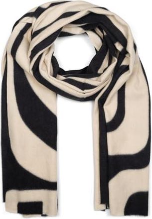 styleBREAKER Foulard femme avec motif de lignes courbes - Foulard long doux et styl&eacute; 01017162, couleur:Noir-beige