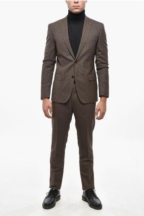 Corneliani CC COLLECTION Micro Houndstooth Motif Side Vents Notch Lapel Größe 50