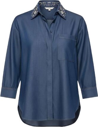 Liu Jo Femme, Blouses et Chemises, Bleu, Taille: 38 FR Chemise en jean avec col orn&eacute;