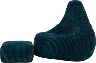 Icon Brand Dalton XXL Sitzsack Cord mit Hocker, Blaugr&uuml;n, Gaming Sitzsack Erwachsene mit F&uuml;llung, Bean Bag, Cord Sessel, Lounge Sessel, Lounge Stuhl, Schlafzimme