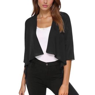 Generic Boléro Femme Court Cardigan Mousseline léger et Fin en Coton tricoté Soie Gilet Décontracté Veste légère aérée Haut Manches 3/4 pour Robe T Shirt
