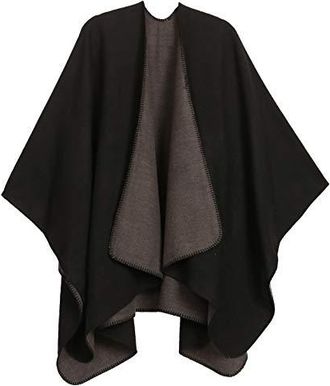 Sakkas 1930 - Couverture Cape Ruana pour Femme avec Gros Poncho réversible et écharpe Mari - Noir - OS