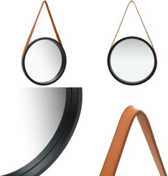 vidaXL Vidaxl - Wandspiegel mit Gürtel 40 cm Schwarz - Vintage Spiegel - Wandspiegel - Runder Spiegel - Großer Spiegel - Schwarzer Spiegel - Home & Living