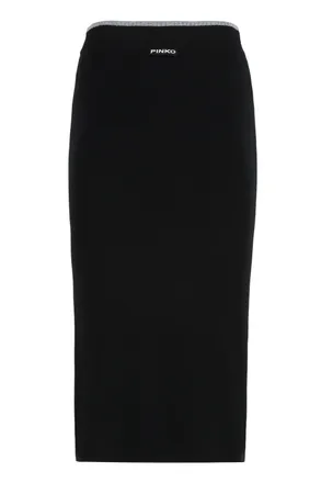 Pinko Womens Skirt Nuova Guinea Ribbed Knit Black Wool