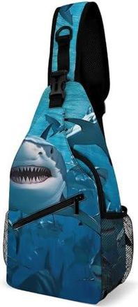 Generic Antivol Sacoche Porté épaule Groupe de requins sous-marins Sea Blue Sac à Bandoulière Multifonction,Casual Sac à Dos Militaire pour Randonnée Camping 