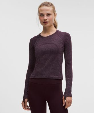 lululemon Haut manches longues Swiftly Tech 2.0 Longueur taille Sparkle pour Femmes - Noir/Violet - Taille 10
