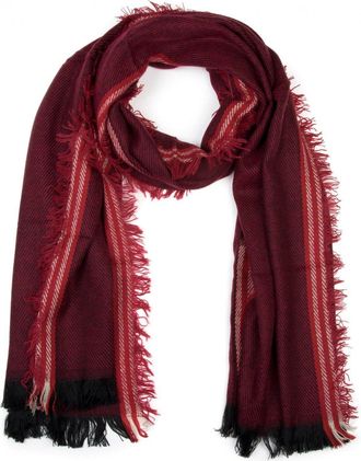 styleBREAKER breiter XXL Schal, rundherum mit kurzen Fransen, Streifen Muster und Kontrast Streifen, Unisex 01018140, Farbe:Bordeaux-Rot-Schwarz