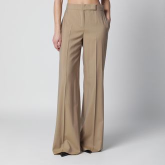 Max Mara Weite Hose aus sandfarbener Woll- und Seidenpopeline