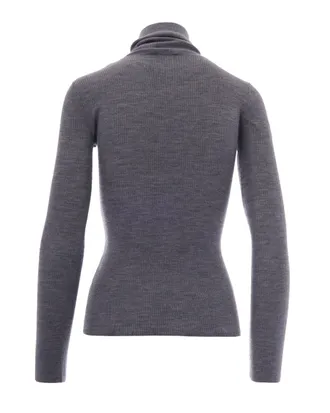 Elisabetta Franchi Womens Ribbed Turtleneck Sweater Grey Melange-Ivory Wool Elastane Jumpers Melange/ivory
