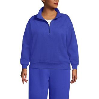 Lands End Serious Sweats Pullover mit Rei&szlig;verschluss, Damen, Gr&ouml;&szlig;e:52-54 plus, Blau, Baumwoll-Mischung/Polyester-Mischung, by Lands End