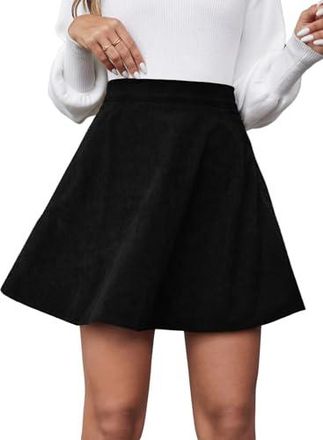 SOLY HUX Jupe en velours c&ocirc;tel&eacute; &eacute;l&eacute;gante pour femme - En forme de A - Couleur unie - Vintage - R&eacute;tro - Jupe d&eacute;contract&eacute;e - Avec fermeture &eacute;clair - Tenue dautom