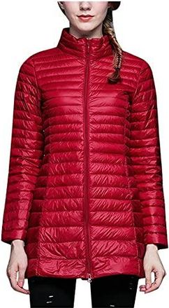 Generic Vestes dhiver pour femmes 2026 Manteau dhiver &agrave; fermeture &eacute;clair int&eacute;grale Veste en duvet mince &agrave; manches longues - Veste midi avec poches, Rouge, XXL