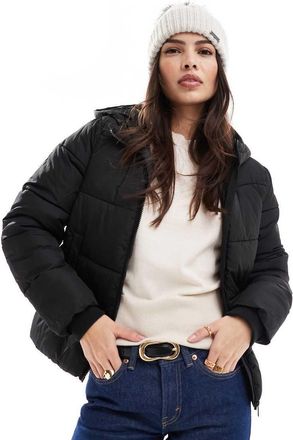 Pieces Wattierter Mantel mit Kapuze in Schwarz