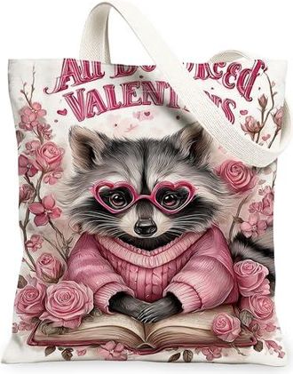 Generic Sacs fourre-tout en toile florale de Saint-Valentin, sacs &agrave; provisions r&eacute;utilisables, l&eacute;gers et lavables avec bandouli&egrave;re en toile F, p&ecirc;che, 13x15 Inc