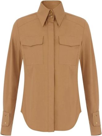 Elisabetta Franchi Chemise en coton avec poches - Femme - Blouses et Chemises - Brun - Taille: 36 FR
