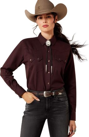Ariat Womens Earthbound Western Snap Shirt Long Sleeve in Chocolate Plum, Size 2X-Large, by Ariat