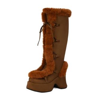 Generic JJDFW Bottes dhiver chaudes et moelleuses pour femme Bottes de neige en fausse fourrure &agrave; lacets Plateforme &eacute;paisse Femme Cosplay Chaussures de No&euml;l, 