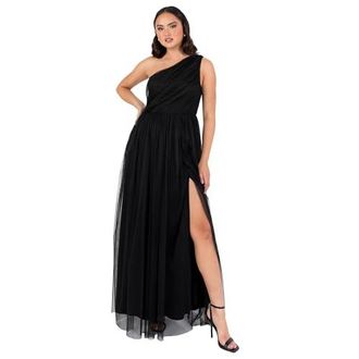 Anaya with Love Womens Ladies Maxi One Cold Shoulder Dress with Slit Split Sleeveless Prom Wedding Guest Bridesmaid Ball Evening Gown, Noir 44