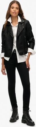 Superdry Klassische Bikerjacke aus Kunstleder in Schwarz