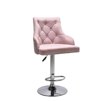 Generic Moderner Barhocker aus Samt, h&ouml;henverstellbar, drehbar, Fr&uuml;hst&uuml;cksstuhl mit verchromtem Stahlgestell, stilvolles rosa K&uuml;chen-Esszimmerm&ouml;bel