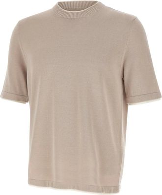 Eleventy Homme, Pulls, Beige, Taille: M Pull &agrave; Col Rond avec Bordures