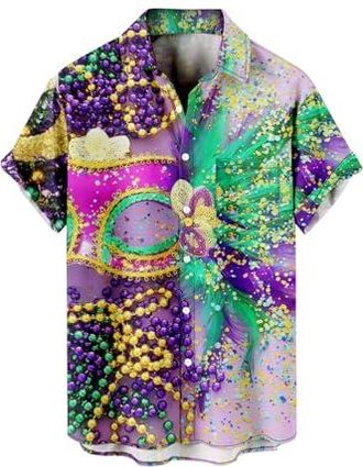 Generic Costume de carnaval pour homme - Chemise &agrave; manches courtes - Chemise de loisirs - Chemise de vacances - V&ecirc;tement de f&ecirc;te - Bouton Down Streetwear - Ma