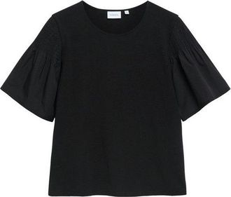 Comma Kurzarmshirt T-Shirt T-Shirt im Fabricmix mit Smok-Detail