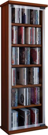 VCM Regal DVD CD Rack Medienregal Medienschrank Aufbewahrung Holzregal Stand Möbel Schrank Möbel Kern-Nussbaum Classic