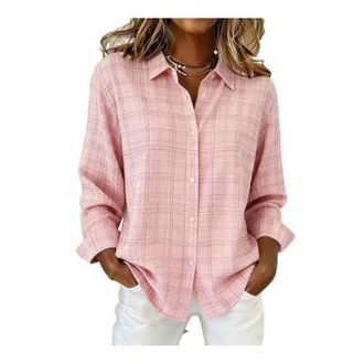 Generic Chemisier d&eacute;contract&eacute; &agrave; carreaux pour femme - Couleur contrast&eacute;e - Automne et hiver - R&eacute;tro - Imprim&eacute; &agrave; carreaux, rose clair, XXL