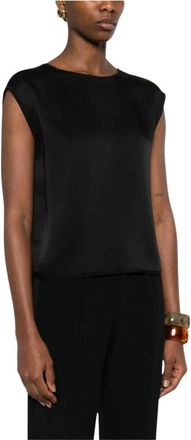 Forte_Forte Femme, Blouses et Chemises, Noir, Taille: 44 FR Top Shiny Envers Satin