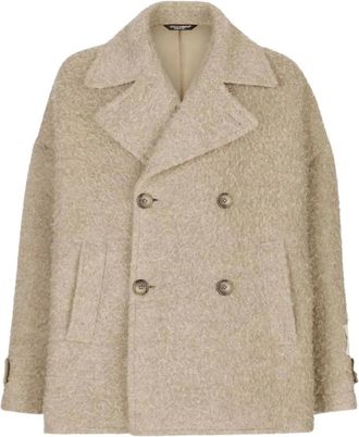 Dolce & Gabbana Homme, Vestes, Beige, Taille: XL Manteau Classique en Laine à Double Boutonnage