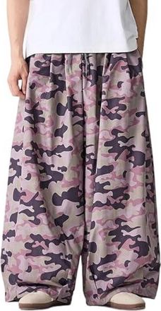 Generic Pantalon cargo pour homme et fille - Jambes larges - Cordon de serrage - Camouflage, rose, 3XL