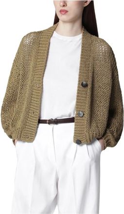 Roberto Collina Femme, Pulls, Vert, Taille: 40 FR Cardigan Court en Tricot Perfor&eacute;