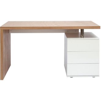 Miliboo Bureau avec rangements 3 tiroirs design bois clair ch&ecirc;ne et blanc L140 cm CALIX