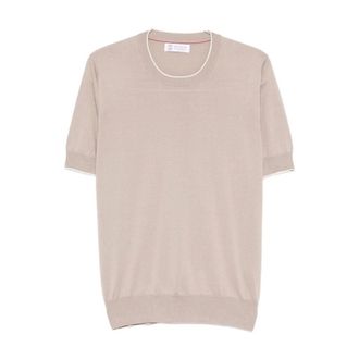 Brunello Cucinelli Homme, Tops, Brun, Taille: XL T-shirt &agrave; Manches Courtes en Maille Fine
