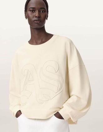 AllSaints Lila - Sweatshirt in Kieselwei&szlig; mit Pr&auml;gung