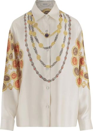Versace Femme, Blouses et Chemises, Multicolore, Taille: 46 FR Chemise en Twill de Soie Imprim&eacute;e