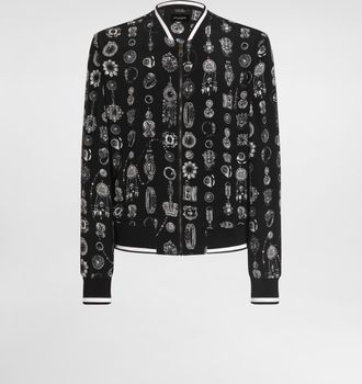 Dolce & Gabbana Bomberjacke Aus Crêpe Marocain Mit Schmuckdruck - Mann Mäntel Und Jacken Drucken 58