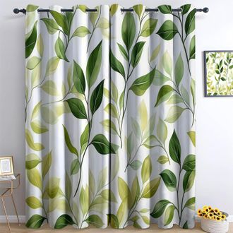 Generic Vorhang Blickdicht Vorhänge mit Ösen Gardinen Pflanzen Sie Grüne Blätter Zweige Deko Ösenvorhang Dekoschal Dekogardinen für Schlafzimmer Wohnzimmer H2