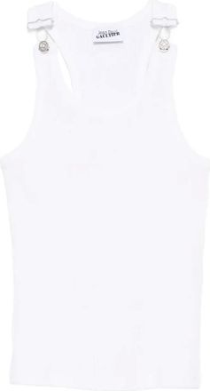 Jean Paul Gaultier Femme, Tops, Blanc, Taille: 42 FR D&eacute;bardeur &agrave; Bretelles Blanches