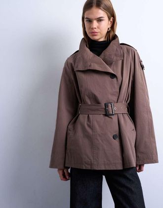 Topshop Trench-coat mi-long - Marron-Rouge