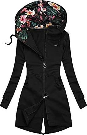 Generic Vestes pour femmes 2026 &agrave; capuche &agrave; col roul&eacute; et poche &agrave; fermeture &eacute;clair de couleur unie, Noir, 3XL