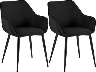 Clp Esszimmerst&uuml;hle 2er Set gepolstert mit Lehne Luena, K&uuml;chenstuhl mit Samt oder Stoff, Sessel Metallgestell schwarz bis 150 kg belastbar, Farbe:schwarz,
