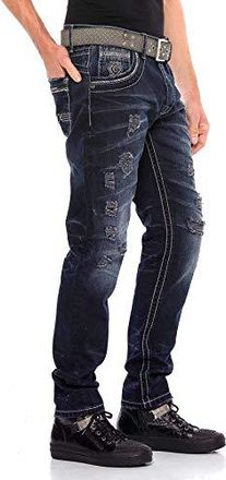 Cipo & Baxx Jean pour homme - Coupe droite avec d&eacute;lavage tendance, coutures et d&eacute;tails daspect us&eacute;, denim r&eacute;gulier, Cd539, 34W / 32L