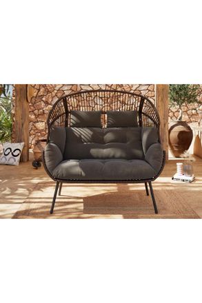 ambia GARDEN Gartenmuschel, Grau, Dunkelgrau, Metall, Kunststoff, Textil, F&uuml;llung: Polyester, 146x136x83 cm, UV-best&auml;ndig, Loungem&ouml;bel, Sonneninseln