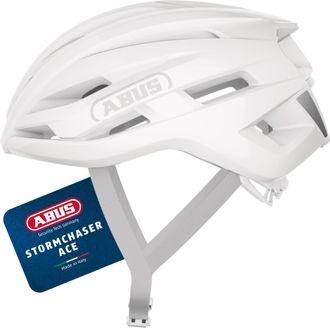 ABUS Rennradhelm StormChaser ACE - Leichter Fahrradhelm für Radrennen, Gravelbike-Touren und Cyclocross - für Damen und Herren - Größe M, Pure White