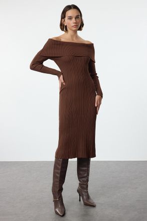 Trendyol Midi-/Maxikleid, &auml;rmellos, tailliert, Abend- und Alltagskleid - Braun