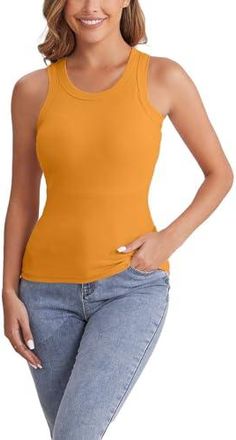 Generic D&eacute;bardeur de fitness pour femme - Avec soutien-gorge int&eacute;gr&eacute; - Gilet d&eacute;t&eacute; l&eacute;ger en coton - Camisole - Col rond - Sans manches - Stretch - &Eacute;l&eacute;gant - T-