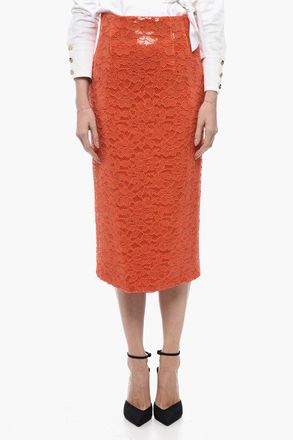 LaQuan Smith Lace and Sequin Midi Skirt with Back Slit LaQuan Smith