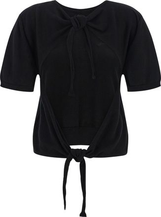 Ganni Tie-Front Cotton Sweater - Black